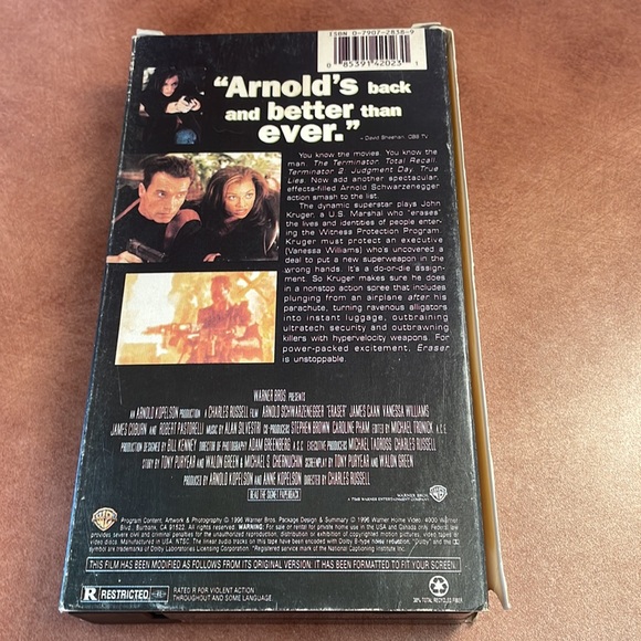 Warner Bros. | Media | Eraser 48 Vhs Eraser Arnold Schwarzenegger James ...